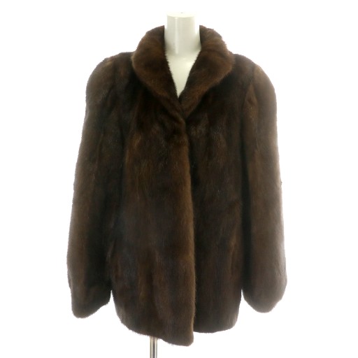 【中古】ファーコート ミドル ハーフ アウター ミンクファー 毛皮 総裏地 13号 茶 ブラウン /MP ■GY18 レディース
