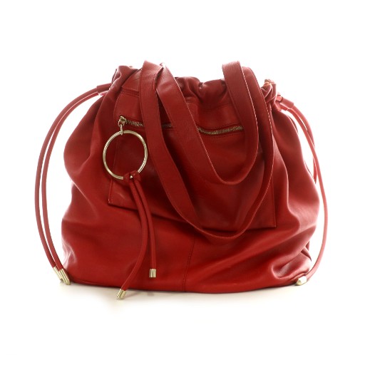 【中古】ヴェルサーチ ヴェルサーチェ 巾着バッグ ハンドバッグ トートバッグ ワンショルダー レザー メデューサ 赤