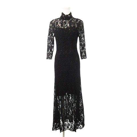 【中古】ブルーガール ブルマリン BLUGIRL BLUMARINE ワンピース ロング 総レース ラインストーン スタッズ 40 黒