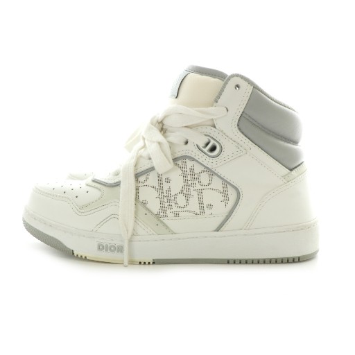 【中古】ディオール Dior B27 HIGH オブリーク スニーカー ハイカット トロッター レザー 35 25.5cm 白 グレー
