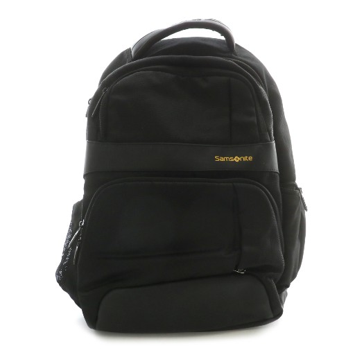 【中古】サムソナイト Samsonite リュックサック バックパック デイパック ロゴ  黒 ブラック 黄 イエロー