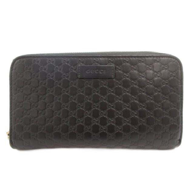 【中古】グッチ GUCCI マイクログッチシマ 長財布 ウォレット 小銭入れあり ラウンドファスナー ロゴ レザー