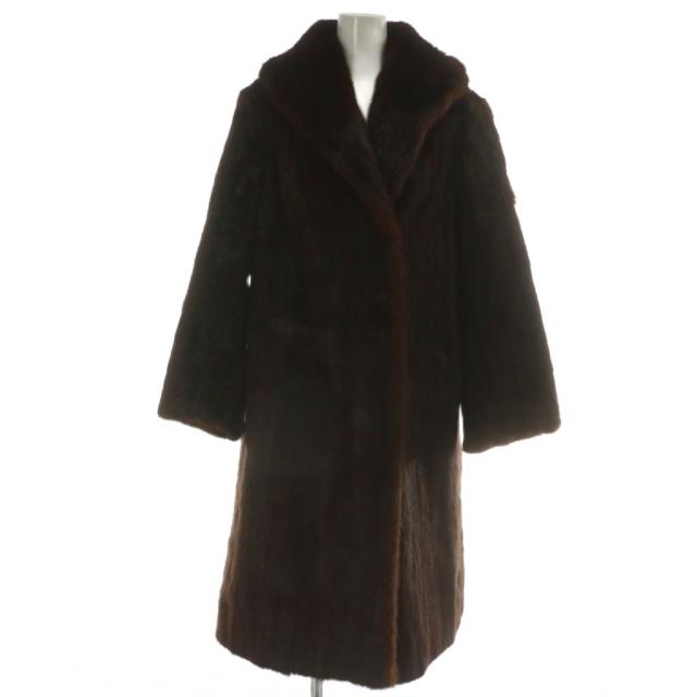 【中古】ノーブランド ファーコート アウター 毛皮 ミンク ロング 比翼ボタン 茶色 ブラウン /XZ ■GY18 レディース