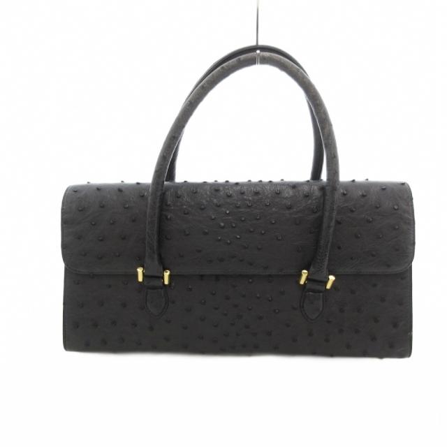 【中古】ハマノ HAMANO 濱野皮革工藝 ハンドバッグ オーストリッチ レザー ダークグレー /UO ■GY18 レディース