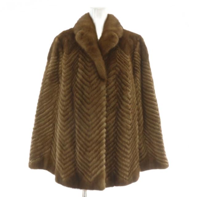 【中古】ノーブランド ファーコート アウター 毛皮 ミンク ミドル ヘリンボーン 15 XXL 茶色 ブラウン