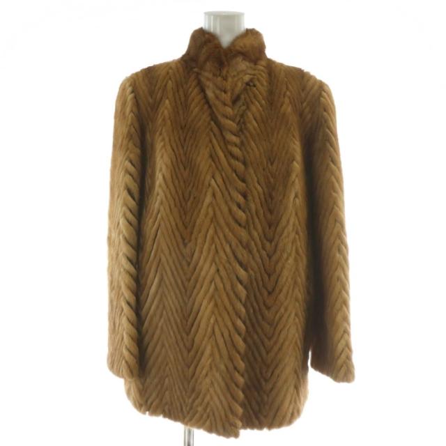 【中古】ノーブランド ファーコート アウター 毛皮 ミンク ミドル ヘリンボーン 9 M 茶色 ブラウン