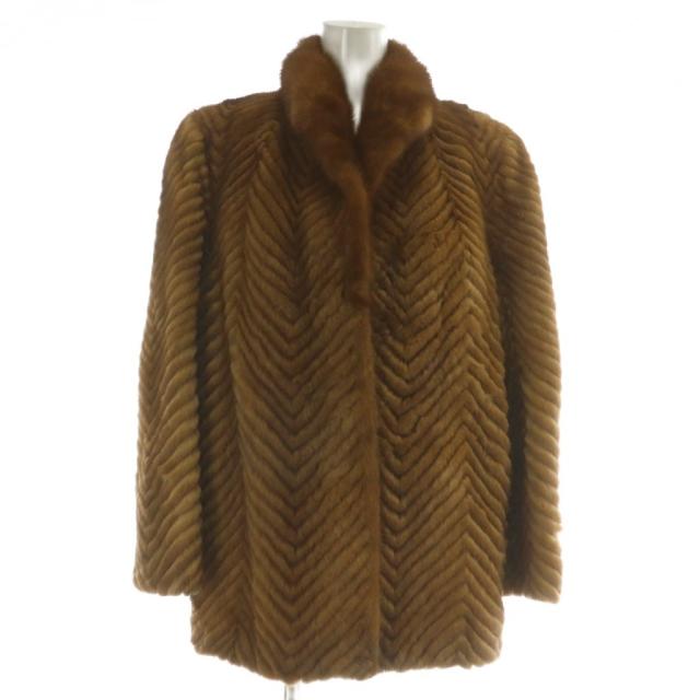 【中古】ファーフラッシュ FUR FLASH ファーコート アウター 毛皮 ミンク ミドル 肩パッド ヘリンボーン 11 L 茶色