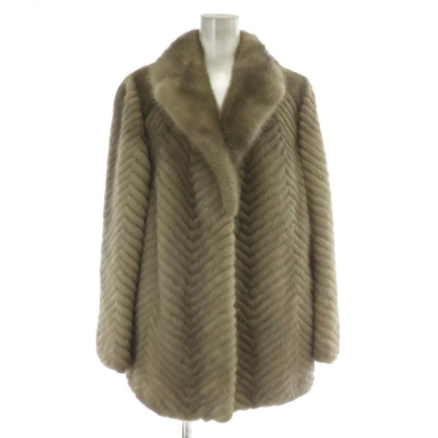 【中古】ノーブランド ファーコート アウター 毛皮 サファイアミンク ミドル ヘリンボーン 13 XL グレー