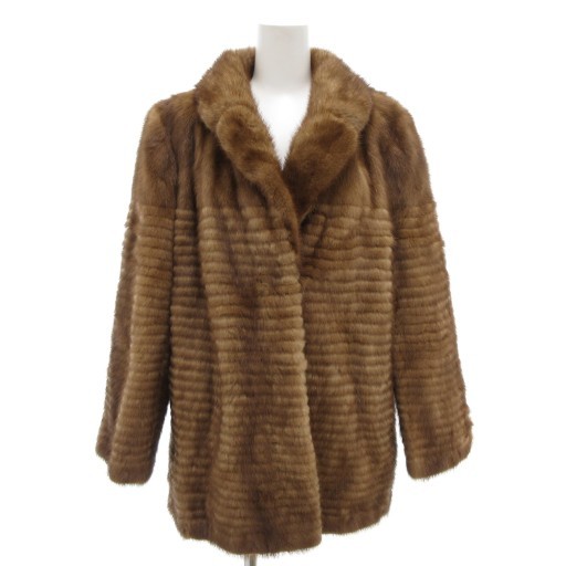 【中古】未使用品 ジャージー Jersey ファーコート ミンクファー 毛皮 15 茶 ブラウン ハーフ丈 ■GY18 レディース