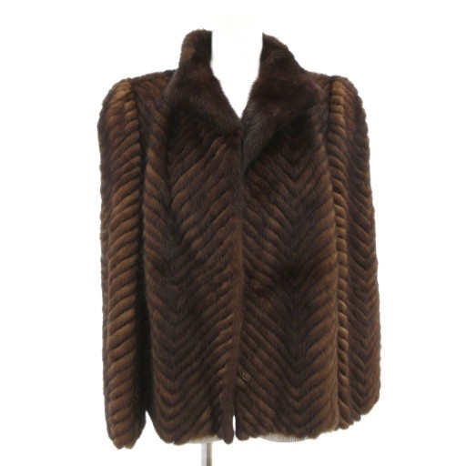 【中古】ロティニー ROTINY ファーコート ハーフコート ミンクファー 毛皮 13 茶 ブラウン ヘリンボーン柄