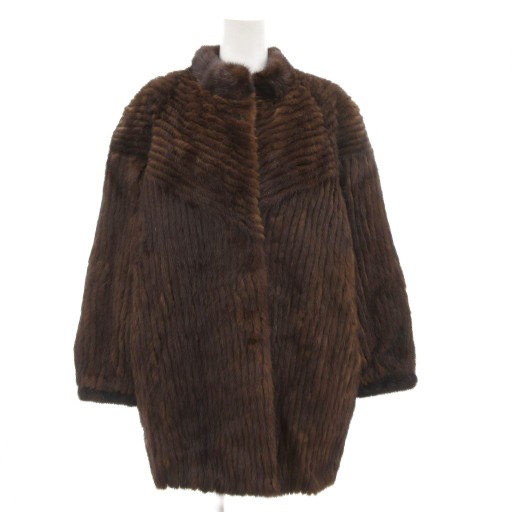 【中古】サガミンク SAGA MINK 銀サガ ファーコート ハーフ ミンクファー 毛皮 LL 茶 ブラウン