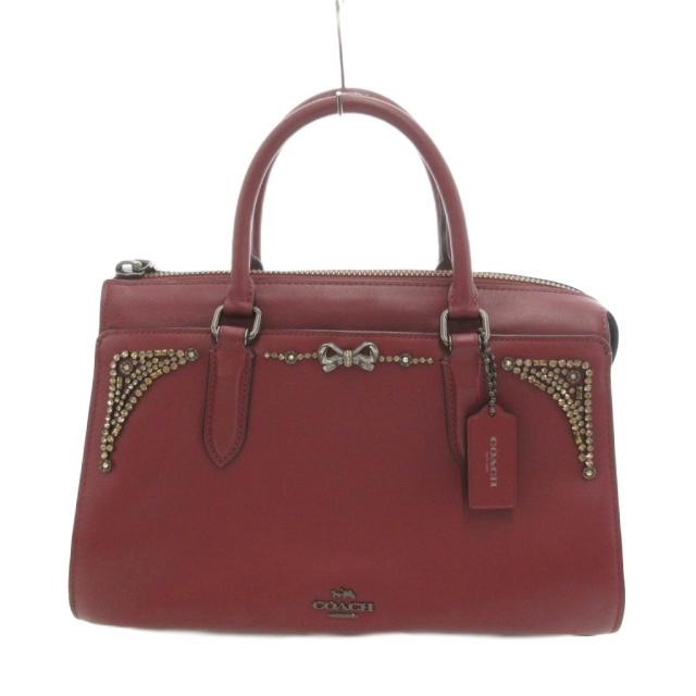 【中古】コーチ COACH セレーナゴメス ハンドバッグ ショルダー 2WAY レザー ビジュー リボン 赤 レッド 39289 /UO