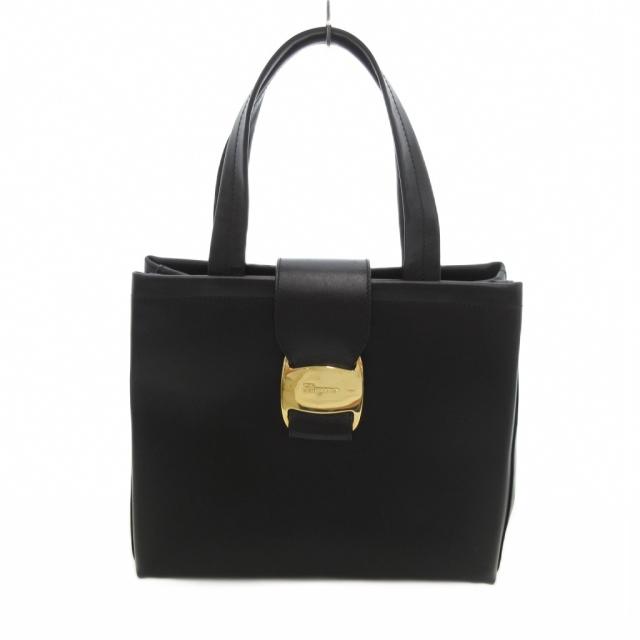 【中古】サルヴァトーレフェラガモ ヴァラ トートバッグ ショルダー 2WAY ハンド レザー リボン ゴールド金具 黒