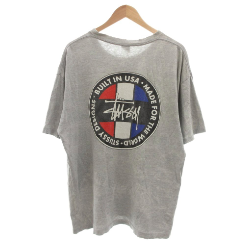 【中古】STUSSY オールドステューシー 90s USA製 ヴィンテージ Tシャツ サークル ロゴ プリント 半袖 XL グレー