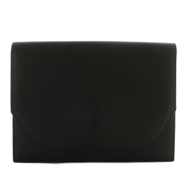 【中古】イヴサンローラン YVES SAINT LAURENT ヴィンテージ クラッチバッグ セカンドバッグ レザー YSLロゴ型押し 黒