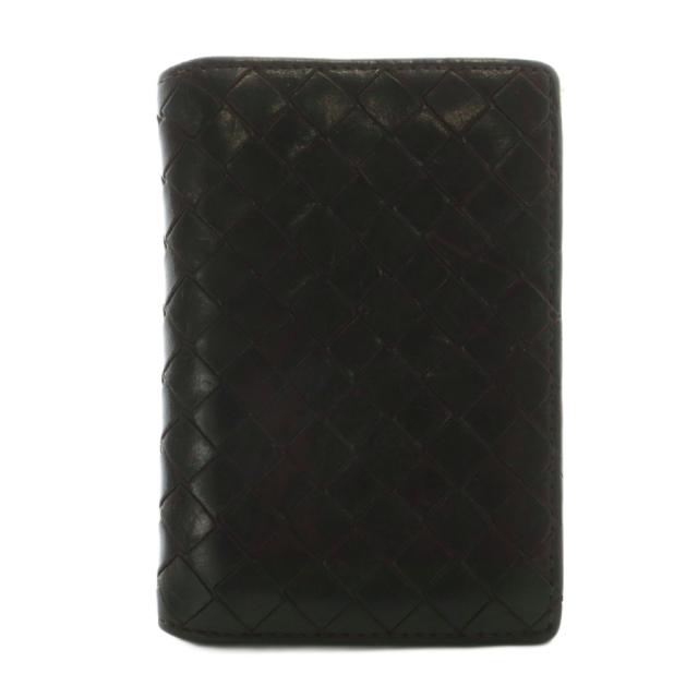 【中古】ボッテガヴェネタ BOTTEGA VENETA カードケース パスケース 二つ折り レザー イントレチャート 黒 ブラック