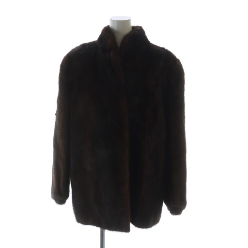 【中古】ノーブランド品 毛皮コート ミンクファー 長袖 総裏地 ミドル 茶 ブラウン ■GY11 /MQ レディース