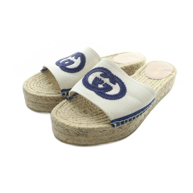 【中古】グッチ GUCCI インターロッキングG キャンバス エスパドリーユ サンダル GG 38 25cm ベージュ 725832