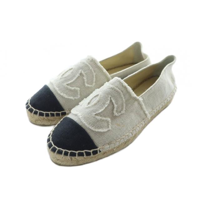 【中古】シャネル CHANEL スリッポン ココマーク キャンバス エスパドリーユ ロゴ 35 22.5cm 白 ホワイト