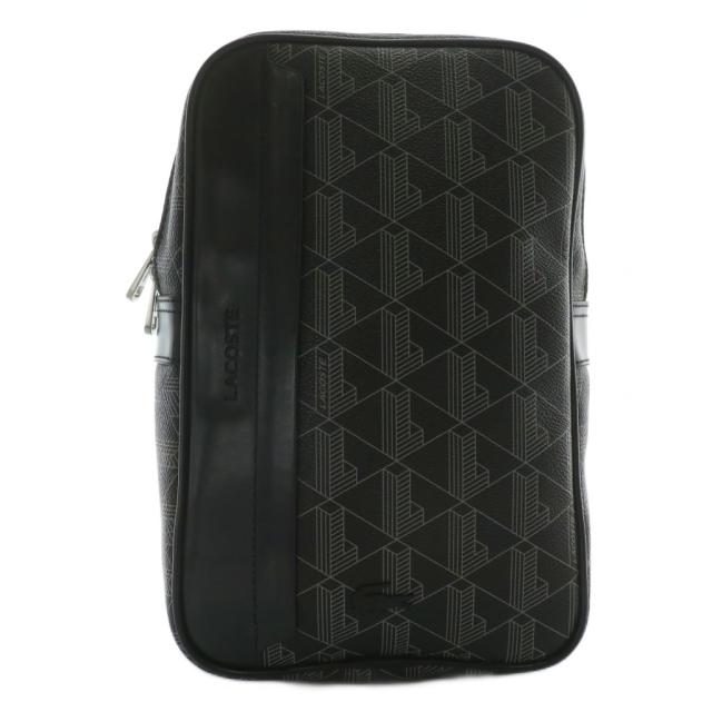 【中古】ラコステ LACOSTE ボディバッグ ショルダーバッグ PVC レザー 総柄 ロゴ 黒 ブラック /XZ ■GY18 メンズ