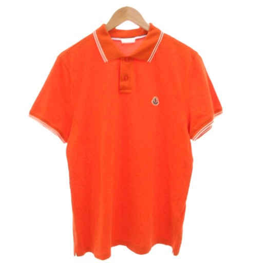 【中古】モンクレール MONCLER 20SS MAGLIA POLO MANICA CORTA ポロシャツ 半袖 L オレンジ 鹿の子 ロゴ ワッペン