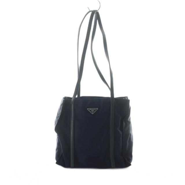 【中古】プラダ PRADA トートバッグ ハンド ナイロン レザー 三角プレート ロゴ 紺 ネイビー ■GY13 /MQ ■OH レディース