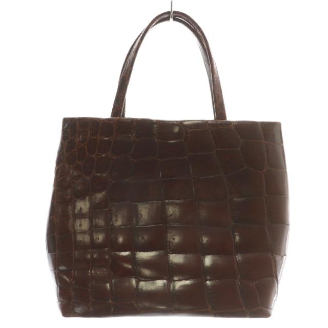 【中古】デスモ DESMO トートバッグ ハンドバッグ クロコダイル レザー ワニ革 オープントップ 茶色 ブラウン