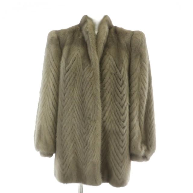 【中古】ノーブランド ファーコート アウター 毛皮 サファイアミンク ミドル 肩パッド 9 M グレー