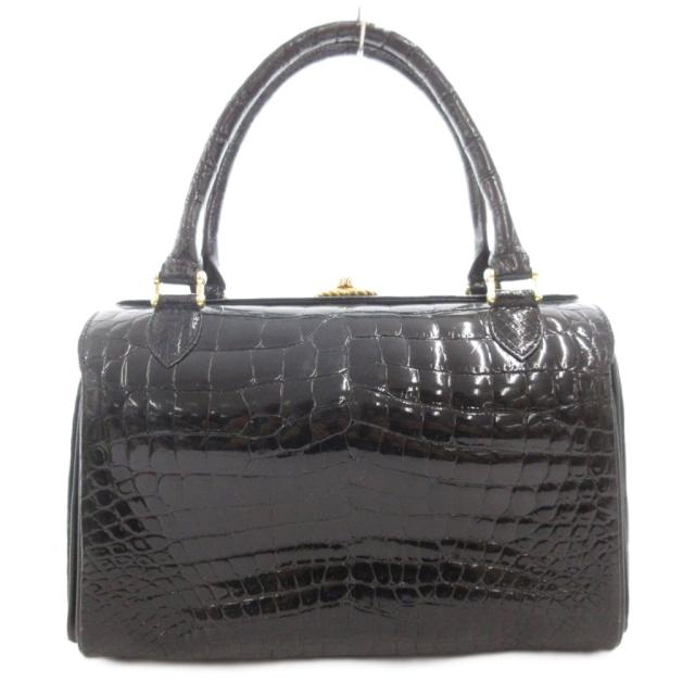 【中古】ノーブランド ハンドバッグ シャイニー クロコダイル レザー ワニ革 黒 ブラック /GV ■GY18 レディース