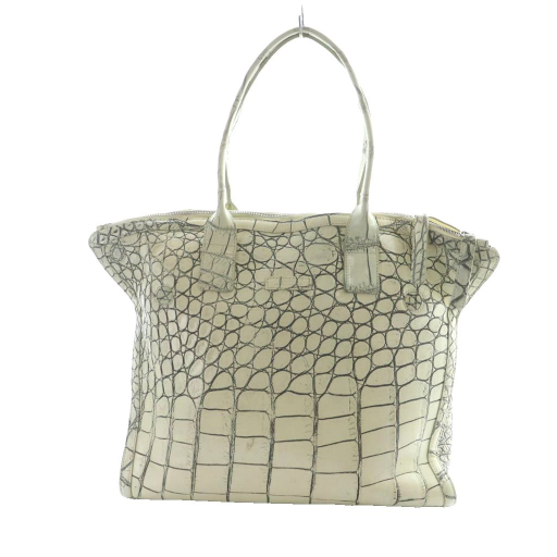 【中古】京都 枡儀 マスギ コト coto トートバッグ ハンド クロコダイル マットクロコレザー 本革 バニラ 目地染め 白