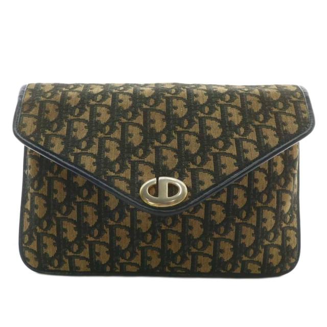 【中古】クリスチャンディオール ヴィンテージ トロッター クラッチバッグ セカンドバッグ キャンバス レザー 茶 黒