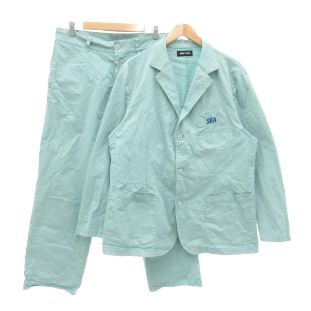 【中古】ウィンダンシー WIND AND SEA セットアップ テーラードジャケット チノパン XL 水色 ライトブルー