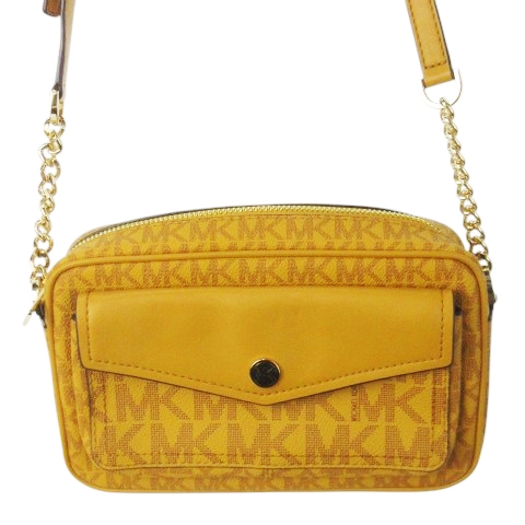 【中古】未使用品 マイケルコース MICHAEL KORS ショルダーバッグ PVC レザー MK柄 モノグラム チェーンベルト 黄