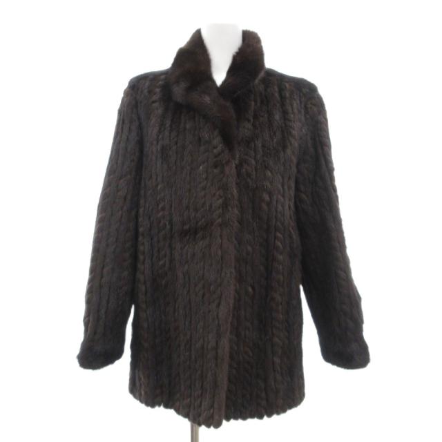 【中古】GINZA BELLA ファーコート 毛皮 ミンク ツイスト ケーブル編み 茶 ブラウン /JS ■GY18 レディース