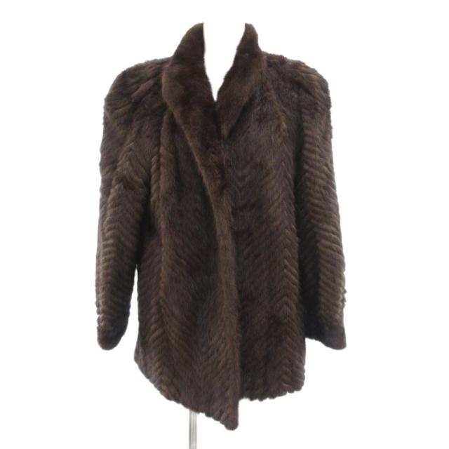 【中古】フォン FOND ファーコート 毛皮 ミンク ショールカラー ストライプ 9 茶 ブラウン /JS ■GY18 レディース