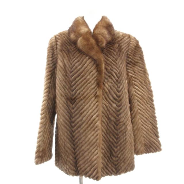 【中古】ノーブランド ファーコート 毛皮 ミンク ストライプ 11 茶 ブラウン /JS ■GY18 レディース