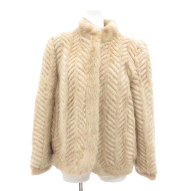 【中古】ノーブランド ファーコート 毛皮 ミンク ハーフ丈 11 ライトブラウン 白 ホワイト /JS ■GY18 レディース