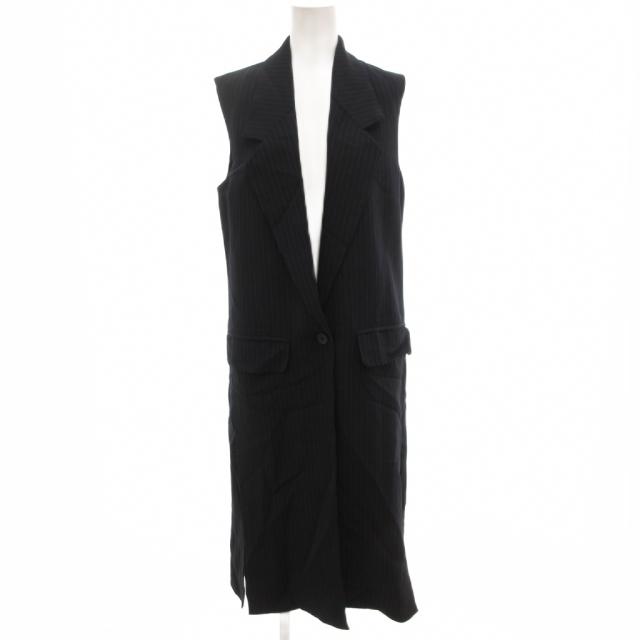 【中古】ヘルムートラング HELMUT LANG ロングジレ ベスト ストライプ シルク混 2 紺 ネイビー ■GY11 レディース
