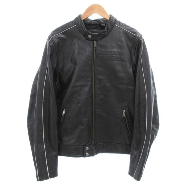 【中古】未使用品 ハーレーダビッドソン HARLEY DAVIDSON シングル ライダース ジャケット レザー ジップアップ M 黒