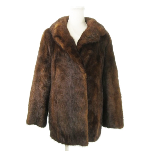 【中古】ノーブランド ファーコート ショート丈 ミンク 毛皮 大きいサイズ 13 茶 ブラウン /AO7 ■GY18 レディース