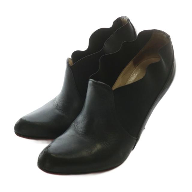 【中古】Christian louboutin ブーティ サイドゴア レザー ポインテッドトゥ ハイヒール 36.5 23.5cm 黒
