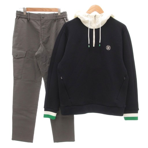 【中古】ジーフォア セットアップ パーカー フーディー カーゴパンツ  L 78 紺 ネイビー グレー