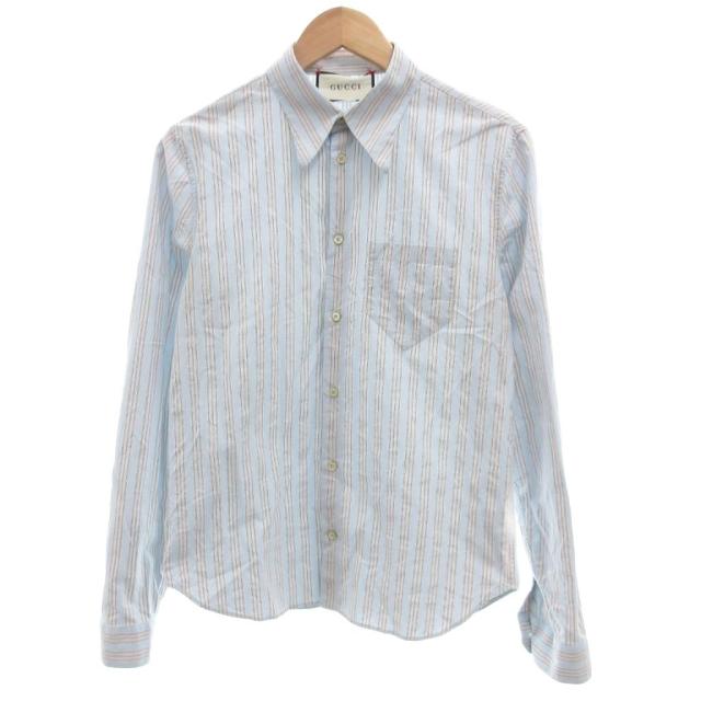 【中古】グッチ GUCCI シャツ ストライプ ロングカラー 長袖 44 ライトブルー /JS ■GY17 メンズ
