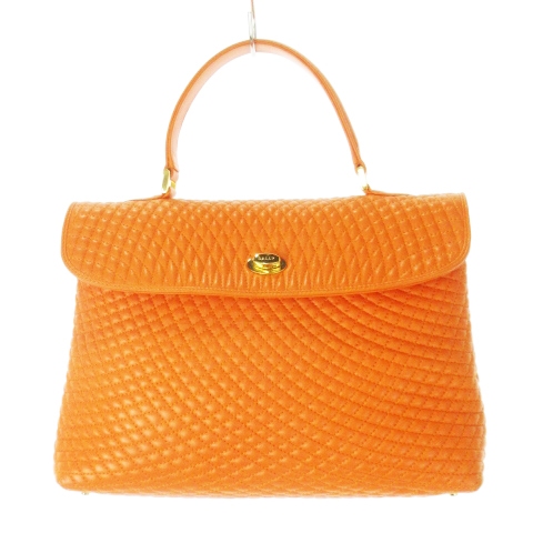 【中古】バリー BALLY ハンドバッグ キルティングレザー 革 ターンロック ロゴ刻印 オレンジ /CK14 ■GY18