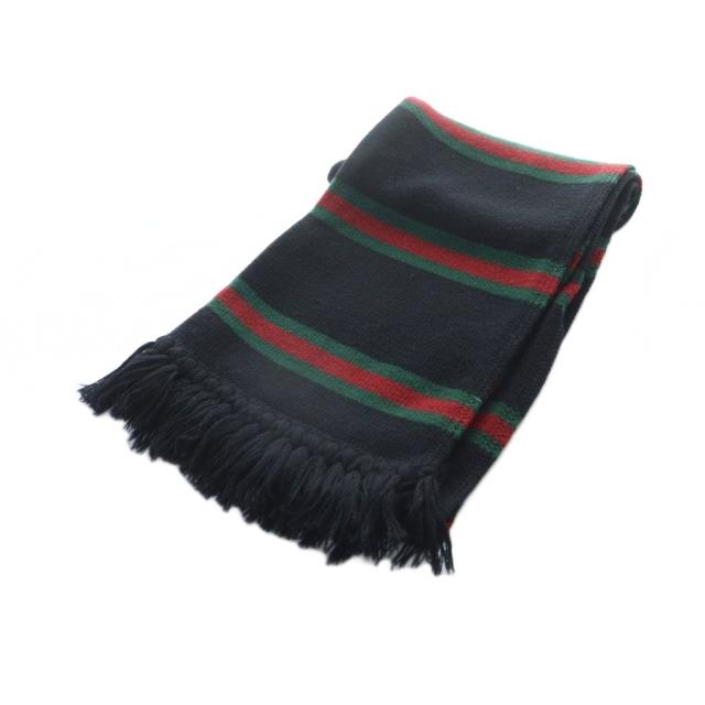 【中古】グッチ GUCCI マフラー ストール ロゴ シェリーライン フリンジ 黒 ブラック ■GY17 メンズ レディース