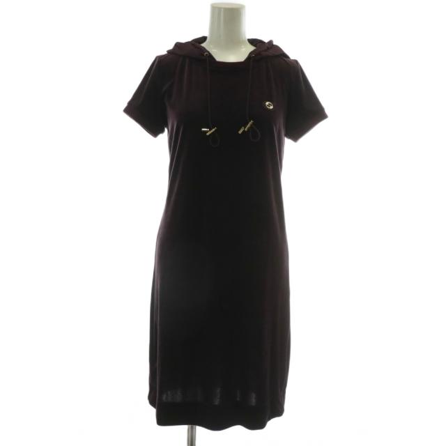 【中古】グッチ GUCCI ワンピース ナイロン ベロア 半袖 ひざ丈 フード ロゴ S 紫 パープル /XZ ■GY17 レディース