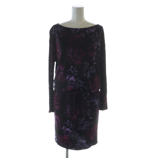 【中古】グッチ GUCCI ミドルワンピース 長袖 ロゴ XS 黒 ブラック 花柄 /MQ ■GY17 レディース