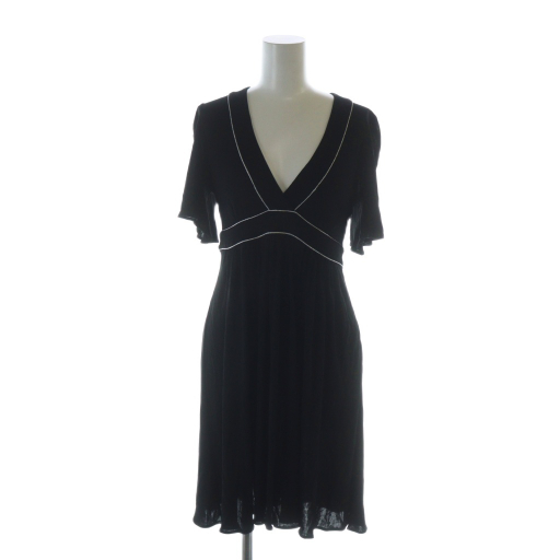【中古】グッチ GUCCI ミドルワンピース XS 黒 ブラック Vネック パイピング 半袖 フレア 177781 X6125 /MQ