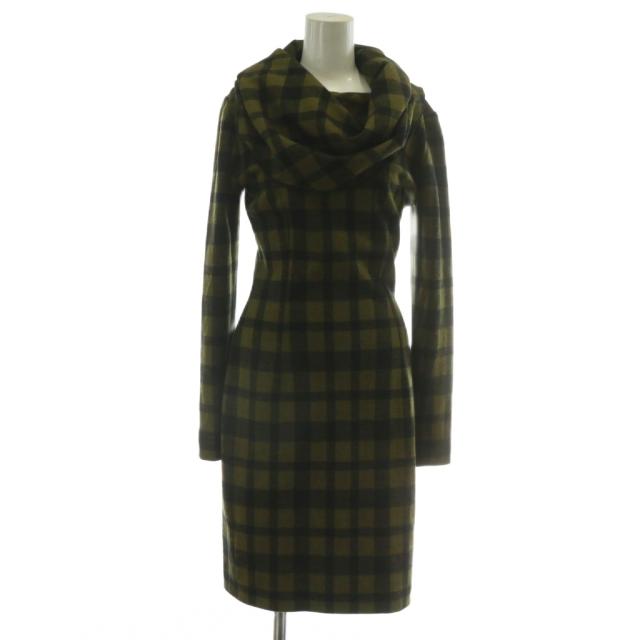 【中古】グッチ GUCCI ワンピース オフショルダー ウール 長袖 ひざ丈 チェック 総柄 S 緑 グリーン 324420 X1229