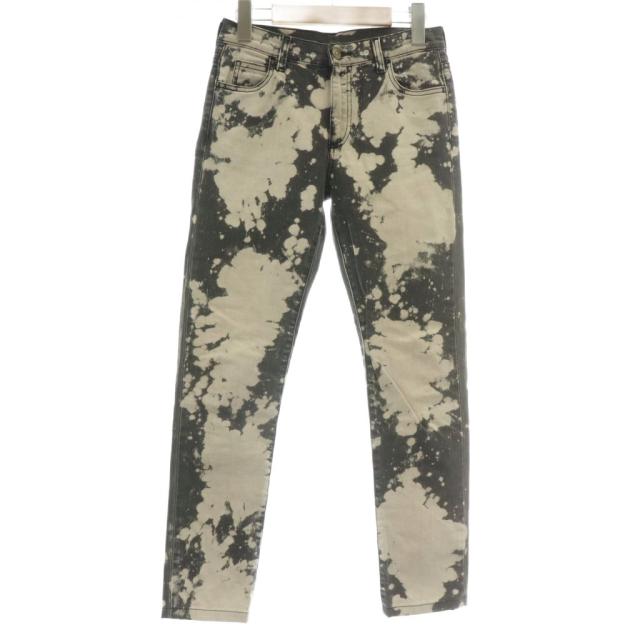 【中古】グッチ GUCCI デニムパンツ ジーンズ スキニー ブリーチ加工 花 フローラル 刺繍 ジップフライ 22 XS 黒 白